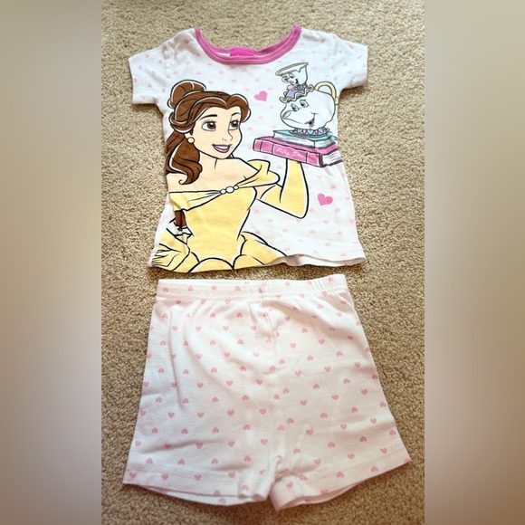 Disney | Pajamas | Disney Princess Beauty And The Beast Pink And White Summer Pajama Set | Poshmark